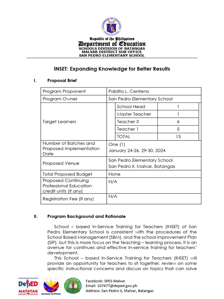 Inset 23-24 | PDF | Teachers | Learning