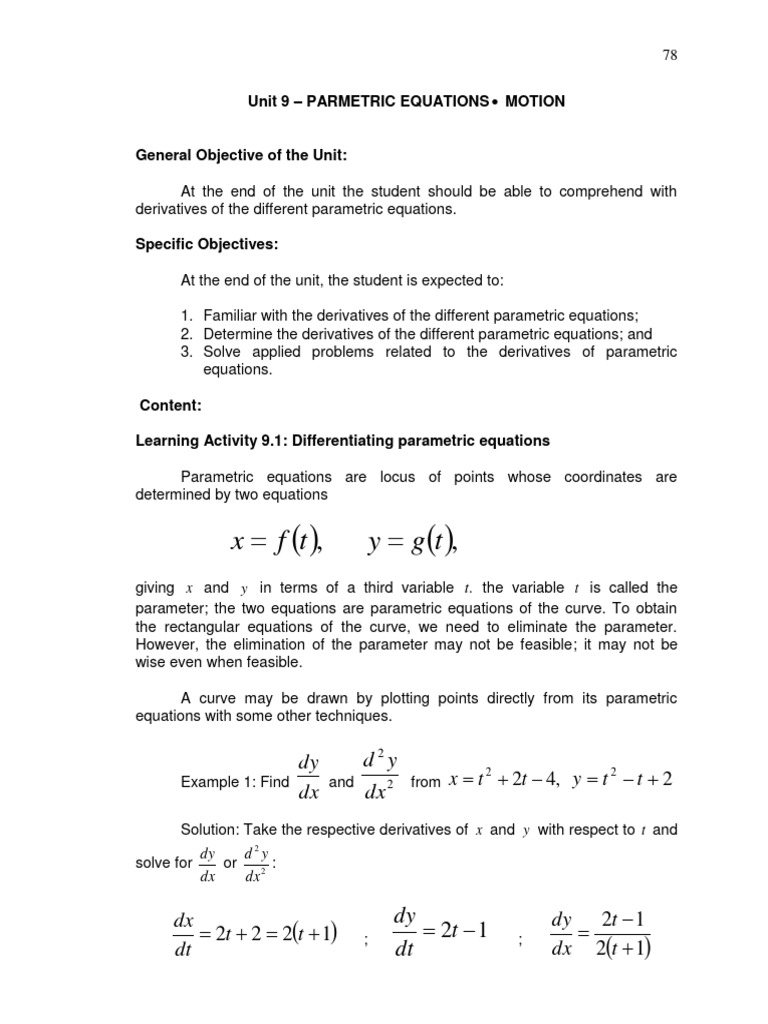 9 - Parametric Equations and Motion | PDF | Equations | Acceleration