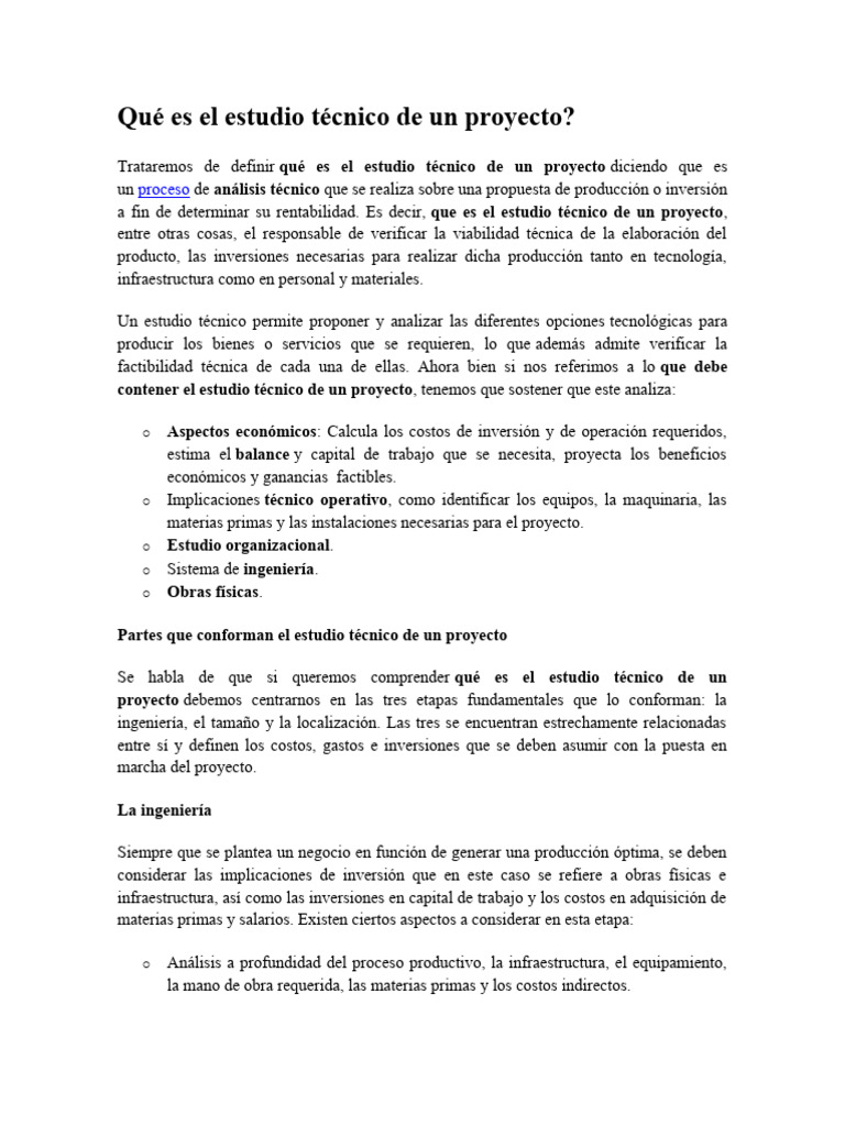 Estudio Técnico de Proyectos: Definición y Claves | PDF | Dinero | Business