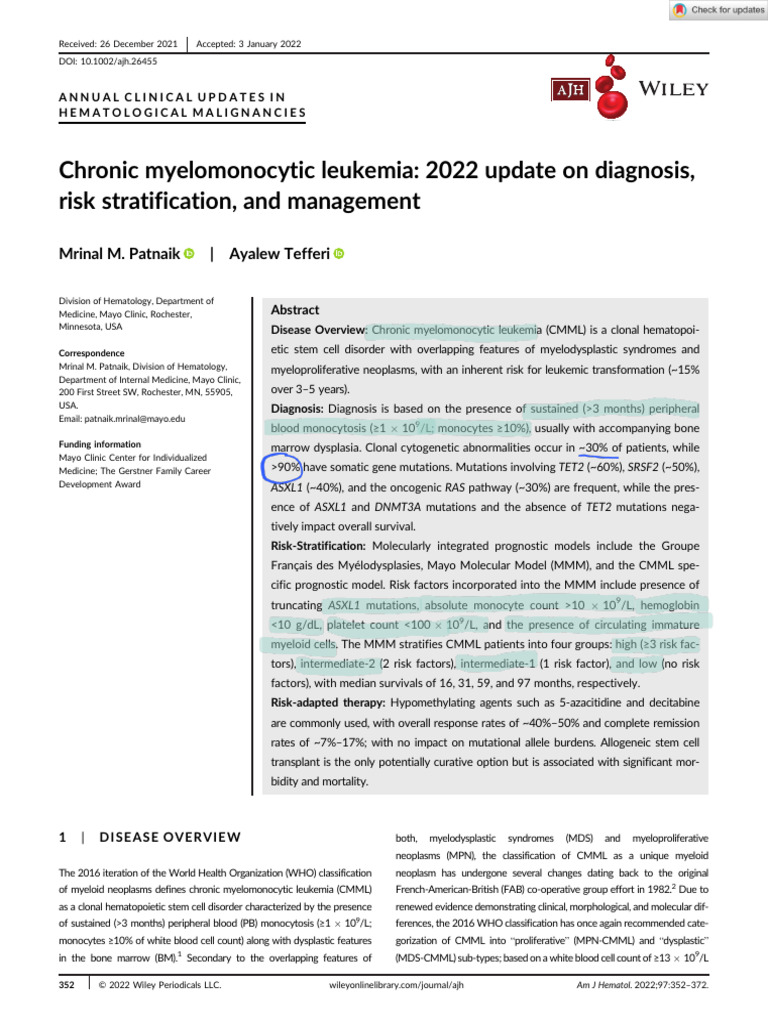 American J Hematol - 2022 - Patnaik - Chronic Myelomonocytic Leukemia ...