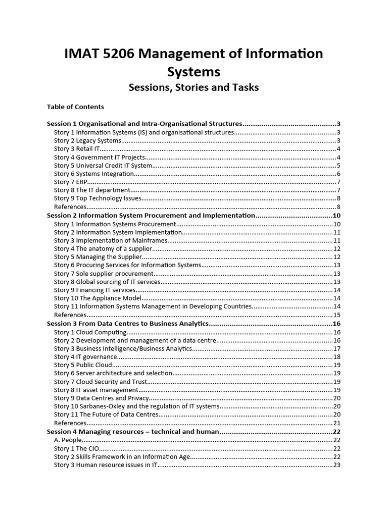 IMAT5206 Sessions and Stories | PDF | Enterprise Resource Planning | Mainframe Computer