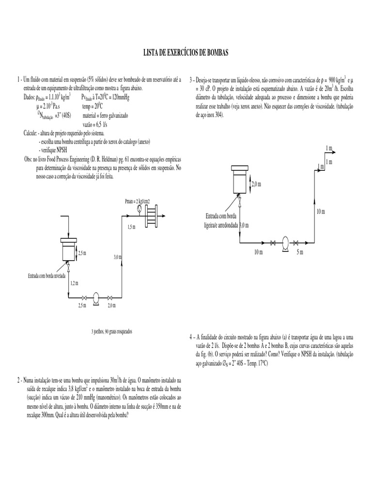 ListaExercicios Bombas | PDF