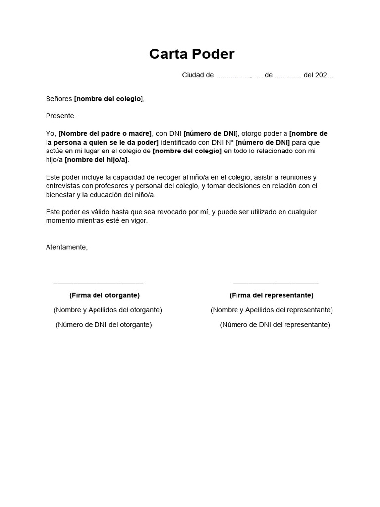Carta Poder Simple para Colegio | PDF