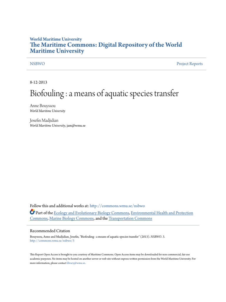 Biofouling A Means of Aquatic Species Transfer | PDF | Environmental ...