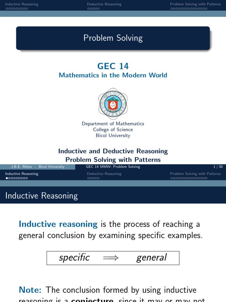 Inductive and Deductive Reasoning in Math | PDF | Inductive Reasoning ...