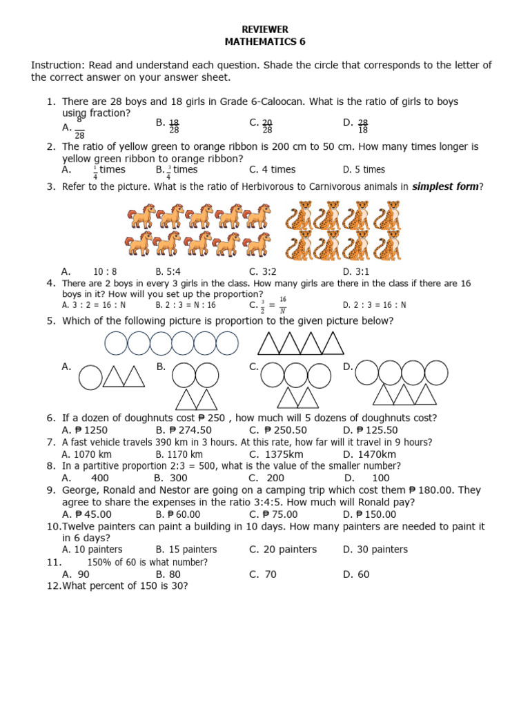REVIEWER Q2 Math-6 | PDF | Multiplication | Ratio