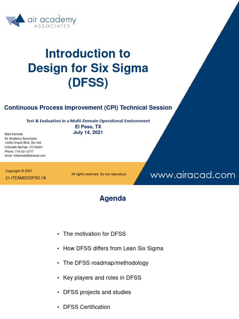1 3 - Introduction To DFSS | PDF | Design For Six Sigma | Six Sigma