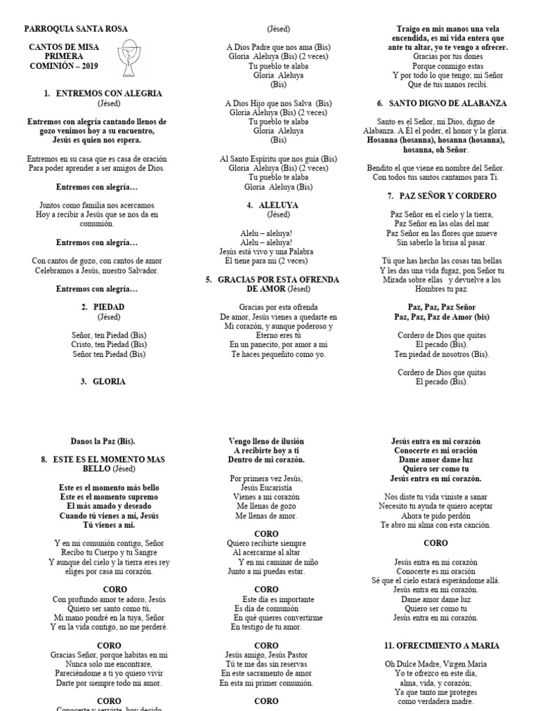 Cantos de Misa Primera Comunion 2014 | PDF | eucaristía | Amor