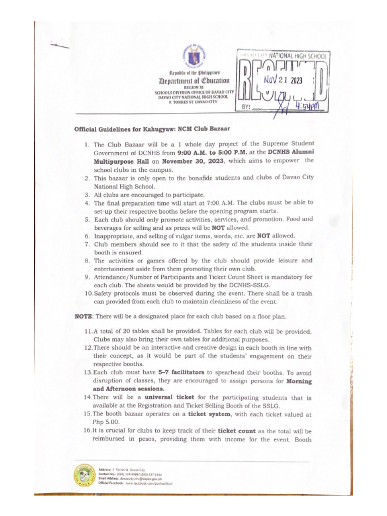 NCM Kahugyaw Bazaar - Guidelines | PDF