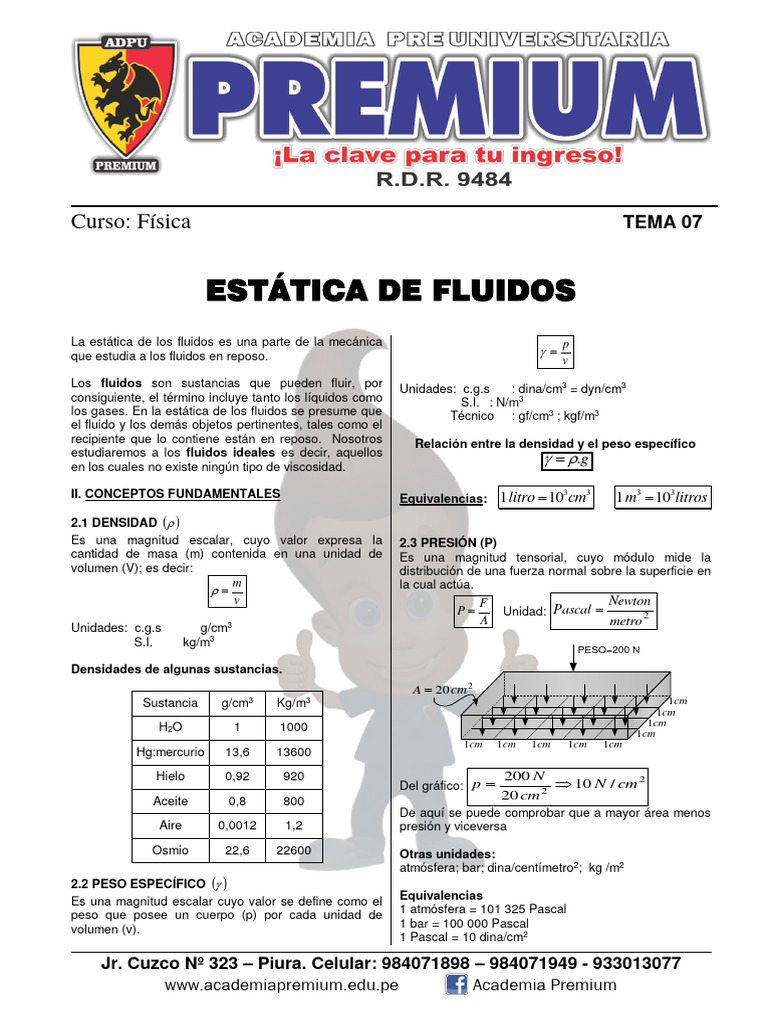 Estática de Fluidos y Principios Básicos | PDF | Presión | Presión atmosférica