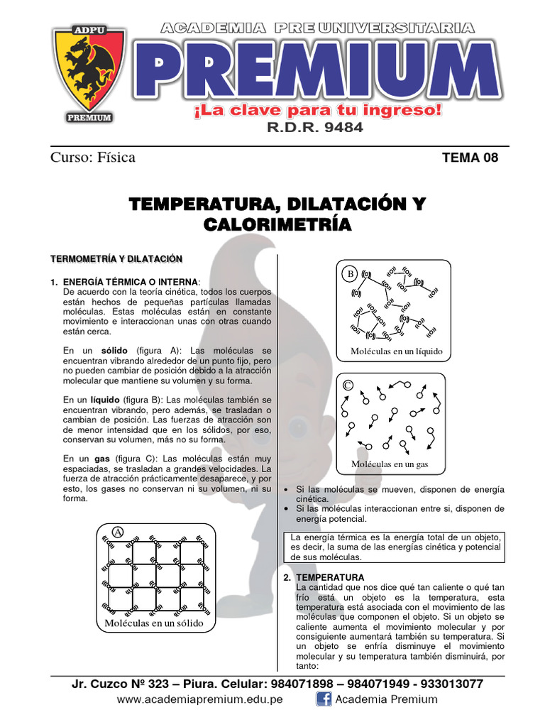 Tema 08 de Fisica - Temp Dilat y Calorim | PDF | Calor | Celsius