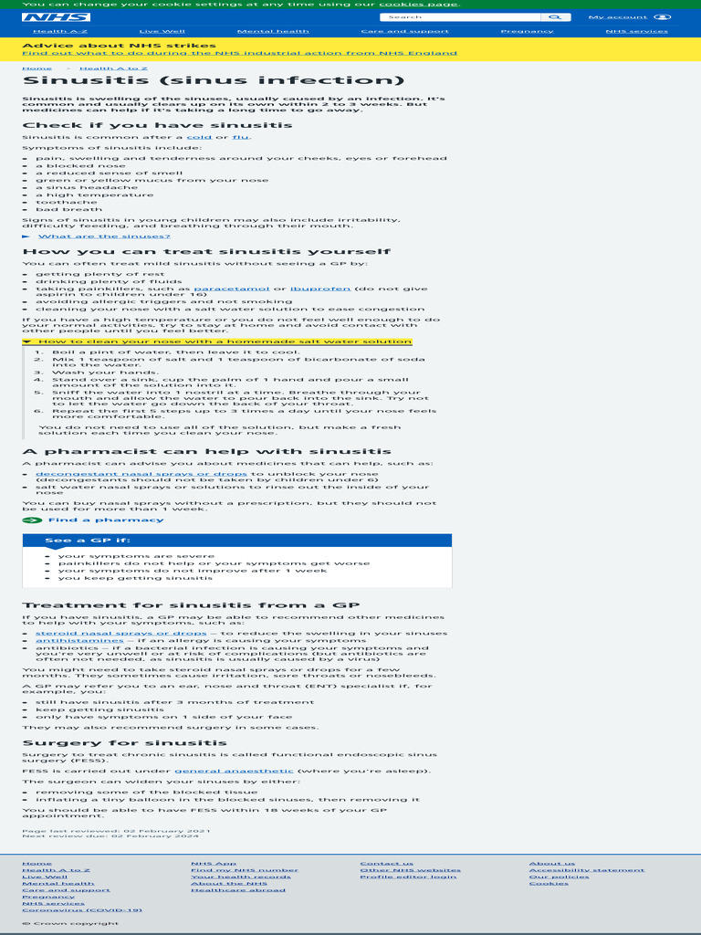 Sinusitis (sinus infection) - NHS | PDF | Medical Specialties ...