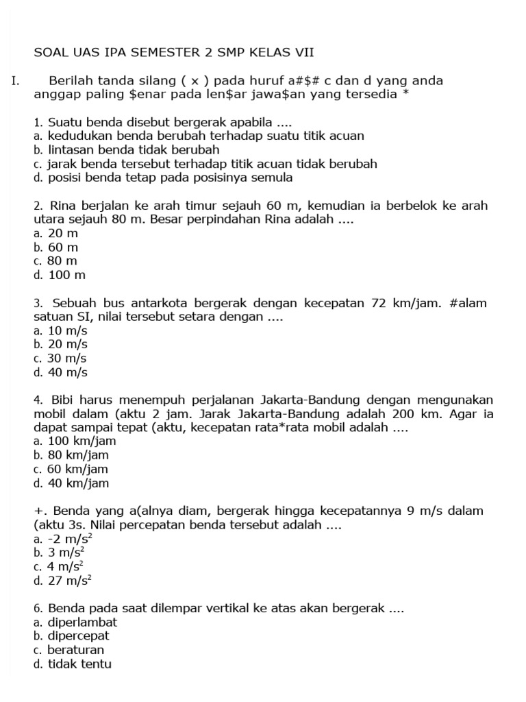 PDF Latihan Soal Gerak Kelas 7 - Compress | PDF