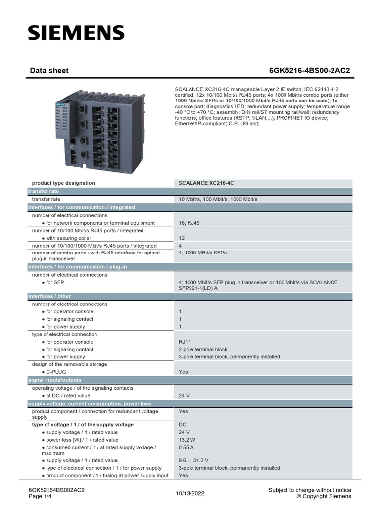 6GK52164BS002AC2 Datasheet en | PDF | Electricity | Computer Networking