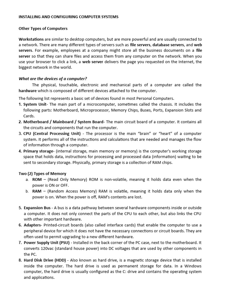 2nd Quarter - Review - INSTALLING AND CONFIGURING COMPUTER SYSTEMS ...