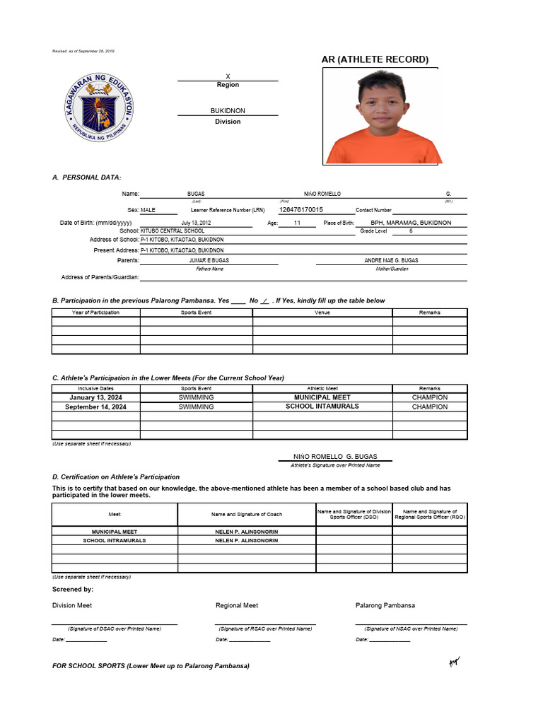 2020 Athlete Record | PDF