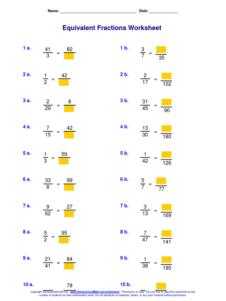 Equivalent Fractions Worksheet | PDF | Document | Government Information