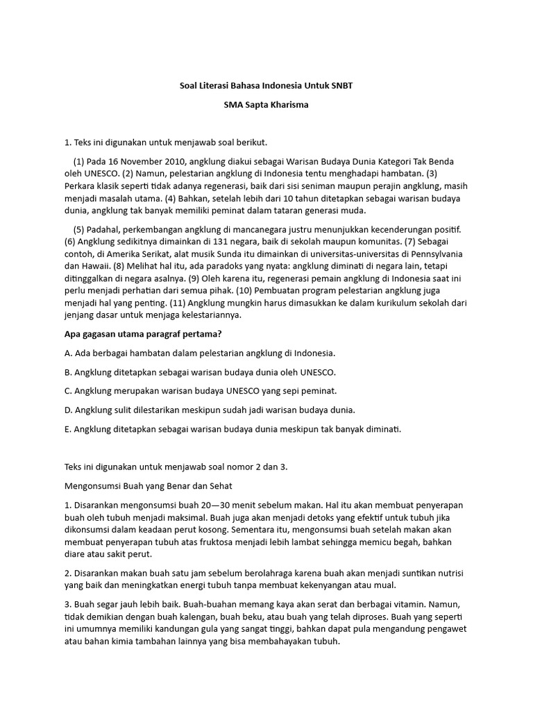 Soal Literasi Bahasa Indonesia SNBT | PDF
