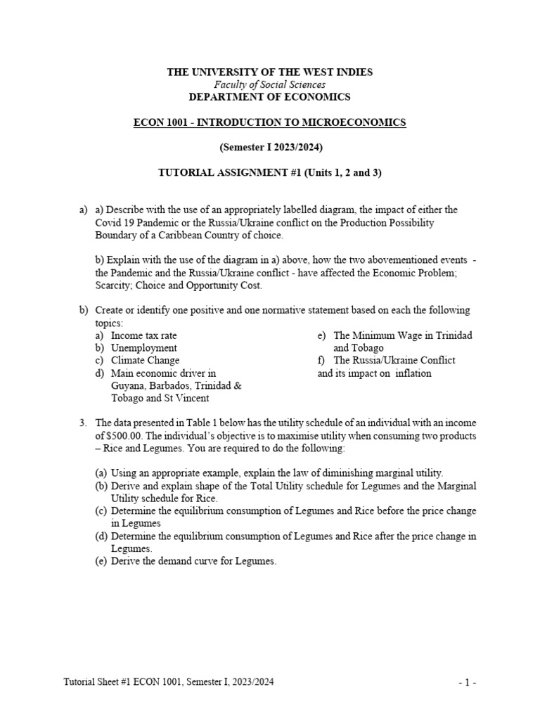 ECON 1001 Tutorial Sheet 1, AY 202324 | PDF | Marketing | Business Economics