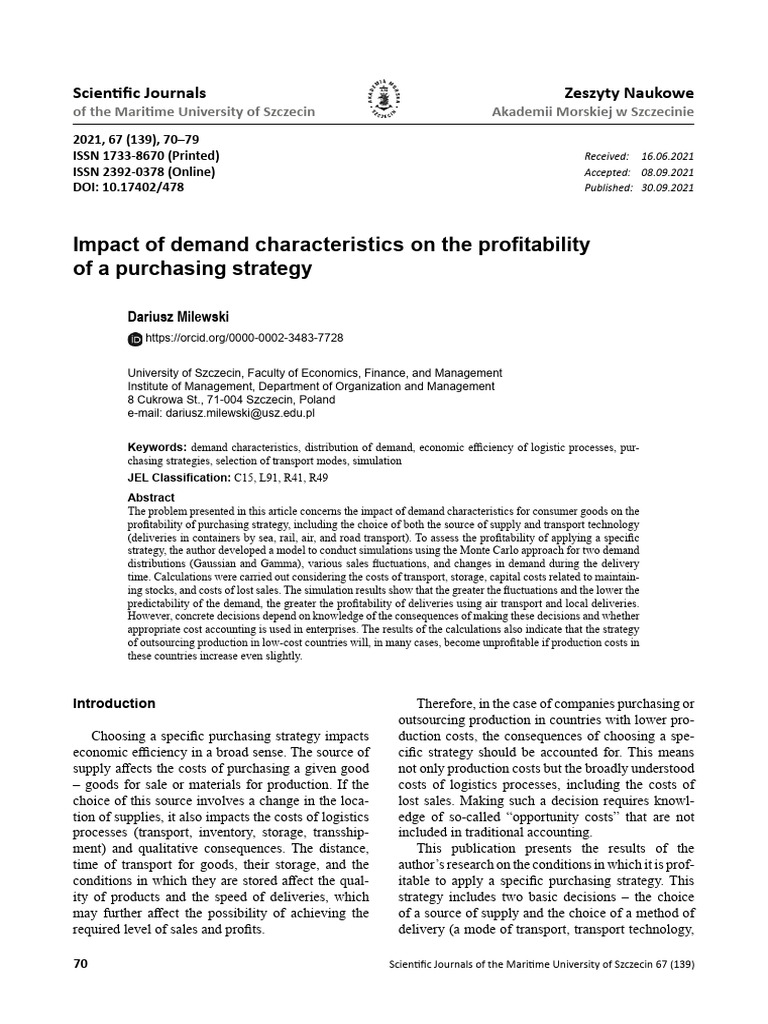 Demand Characteristics and Purchasing Profitability | PDF | Logistics ...