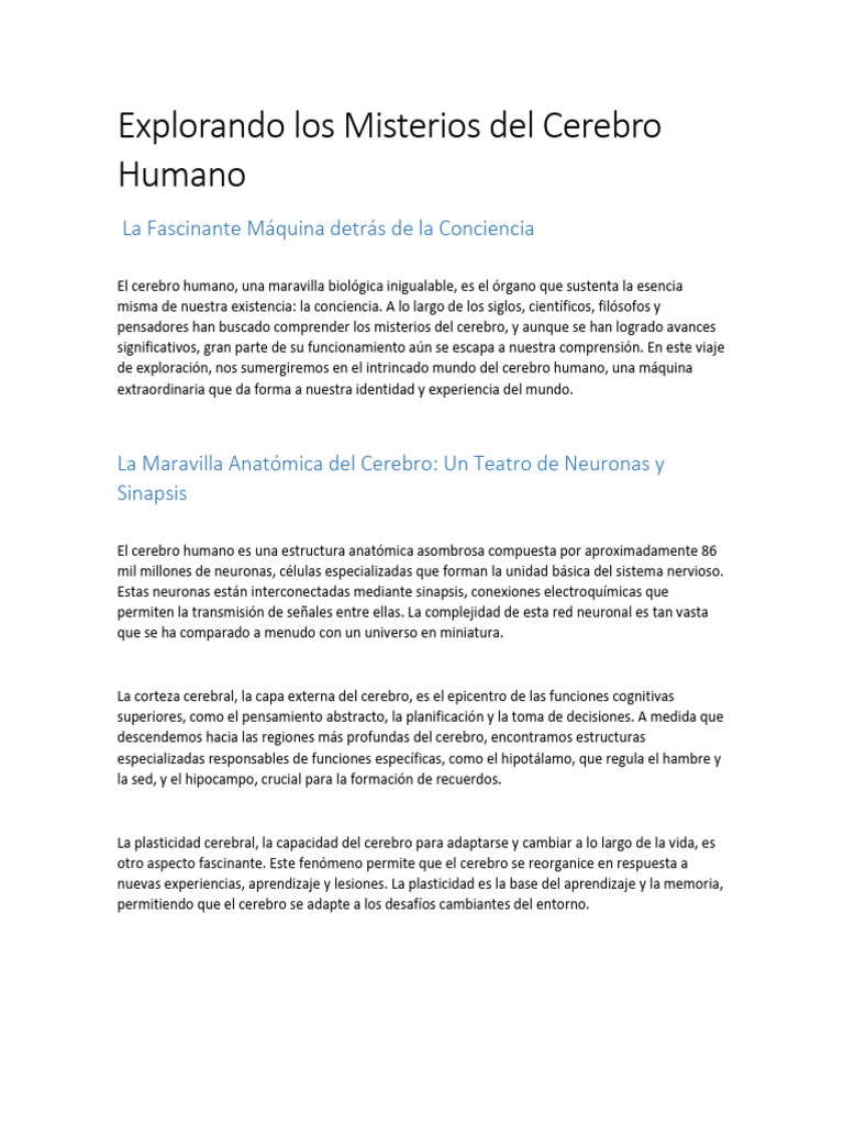 Explorando Los Misterios Del Cerebro Humano Pdf Cerebro Conciencia