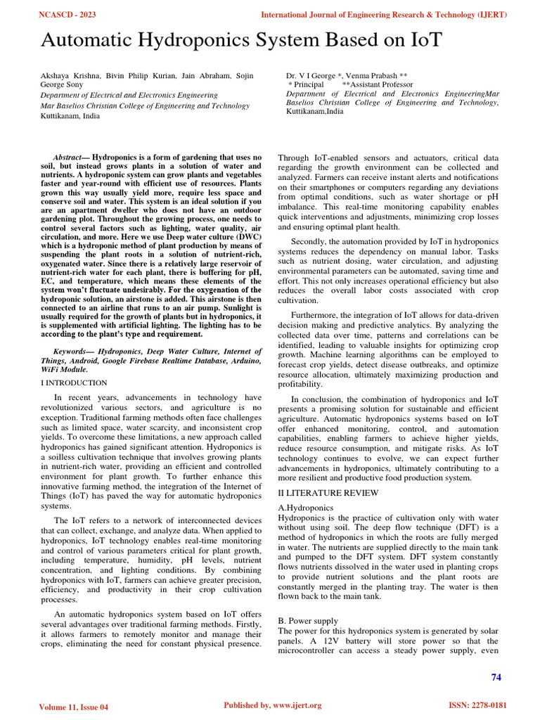 Automatic Hydroponics System Based On Iot IJERTCONV11IS04014 | PDF | Electric Motor | Hydroponics