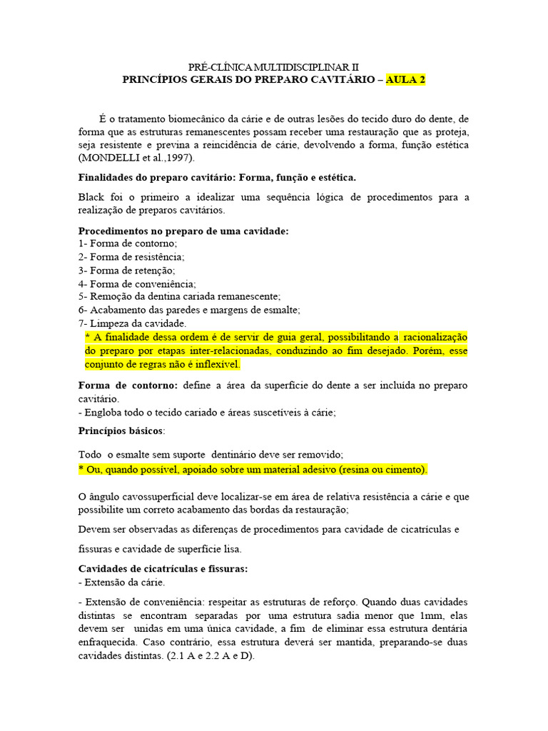 Aula 2 PRINCÍPIOS GERAIS DO PREPARO CAVITÁRIO | PDF | Anatomia dental ...