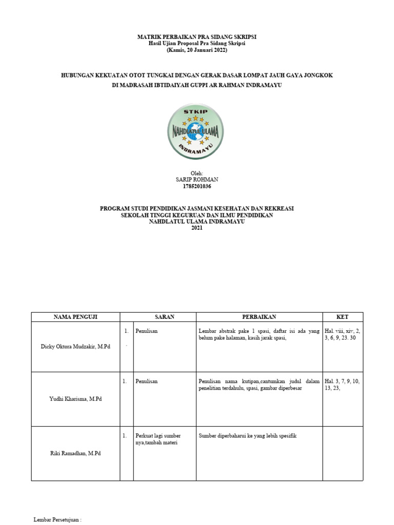 Contoh FORMAT MATRIKS PERBAIKAN Sidang | PDF
