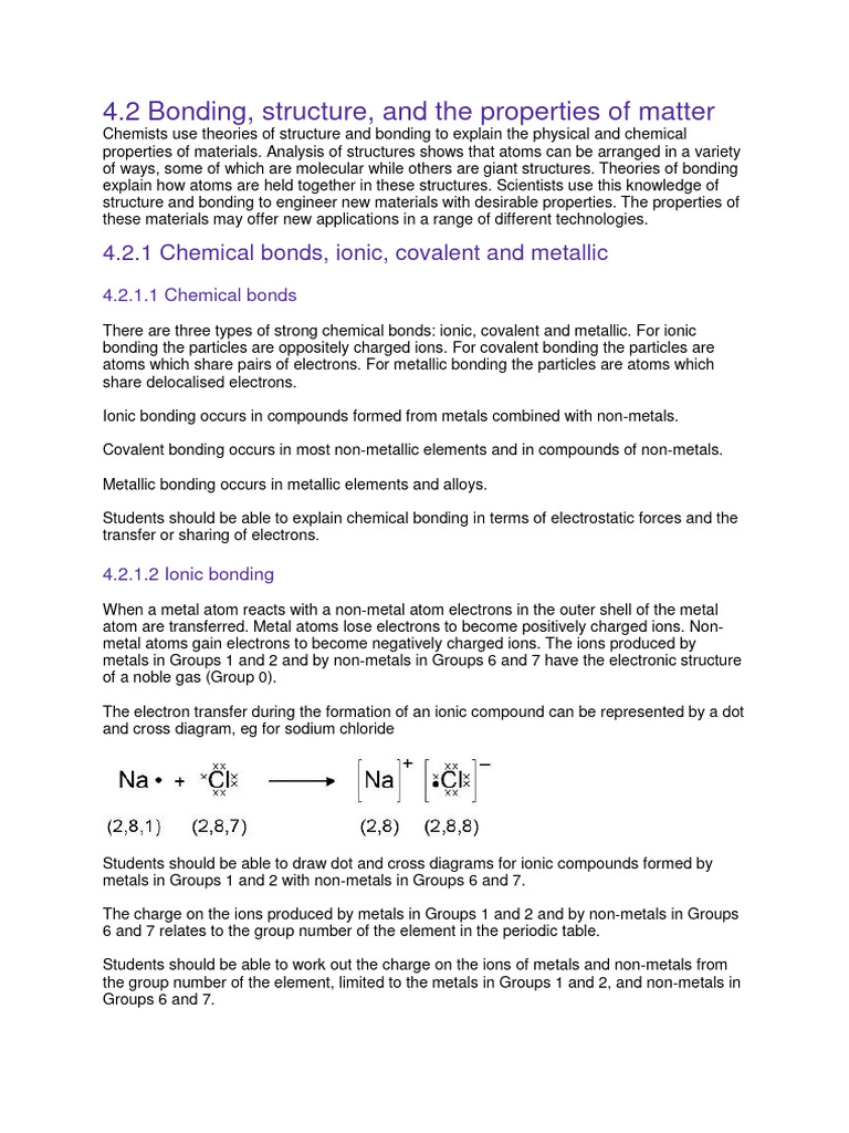 C2 SYLLABUS CONTENT Bonding Structure and Properties of Matter CHEMISTRY | Download Free PDF ...