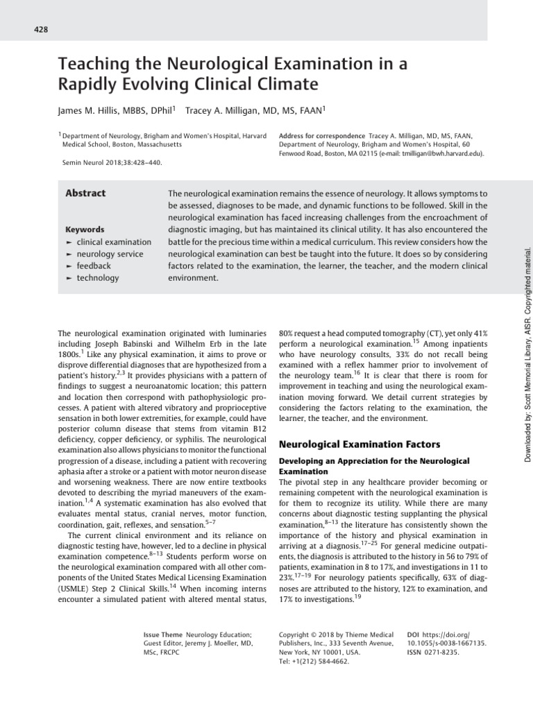 Teaching The Neurological Examination in A Rapidly Evolving Clinical ...