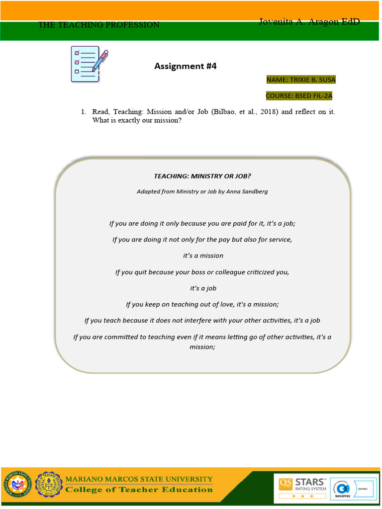 Unit III Assignment #4 | PDF | Teachers | Knowledge