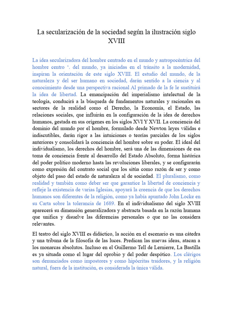La Secularización de La Sociedad Según La Ilustración Siglo XVIII | PDF
