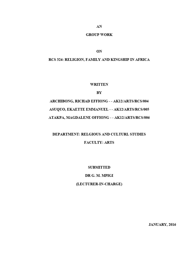 Ukot Group Assignment | PDF | Marriage | Wife