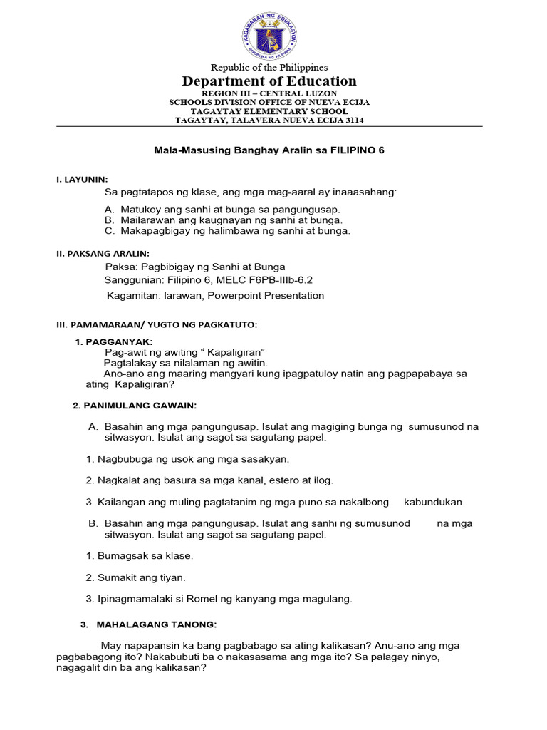 Second COT Lesson Plan - Filipino 6 | PDF