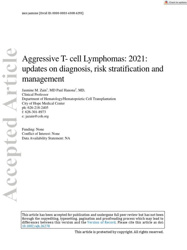 Aggressive T - Cell Lymphomas 2021 Updates | PDF | Lymphoma | T Cell