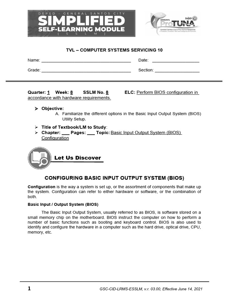 Sptve - CSS10 SSLM Q1 Week 8 | PDF | Bios | Booting