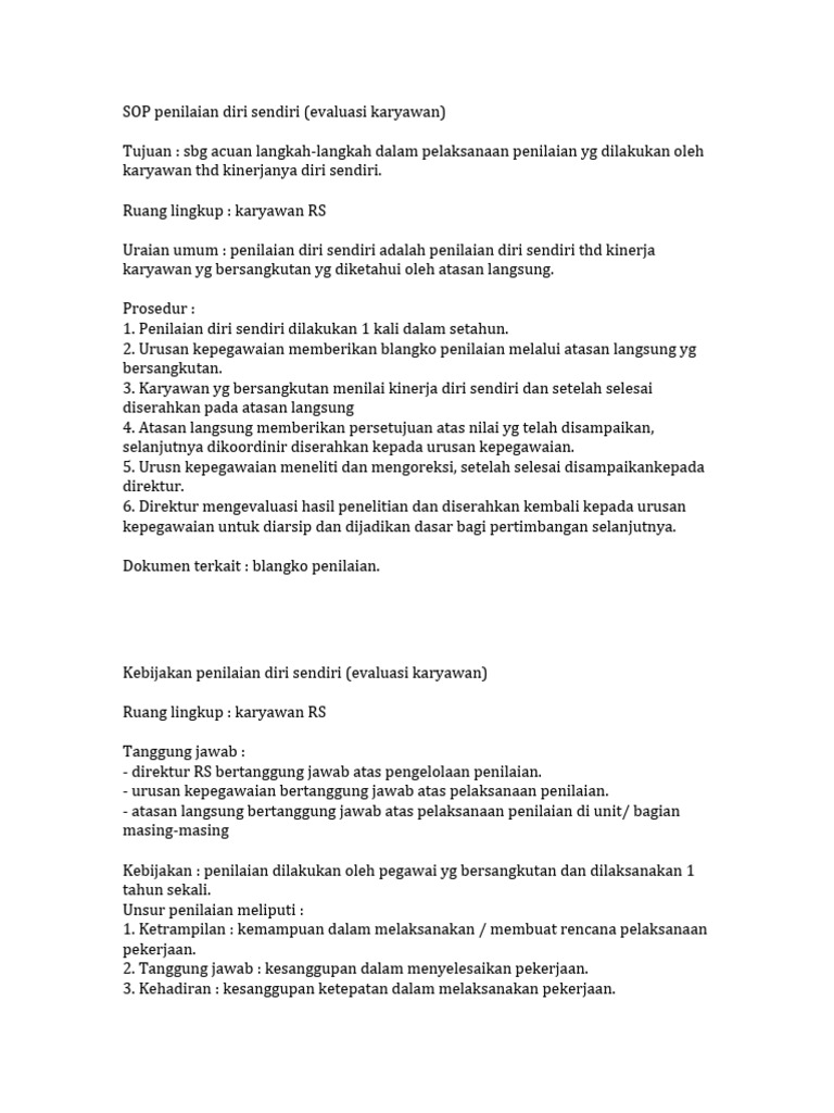 Dokumen.tips Sop Penilaian Diri Sendiri | PDF