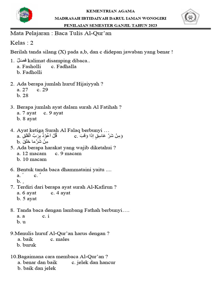 PTS BTA Kelas 2 | PDF