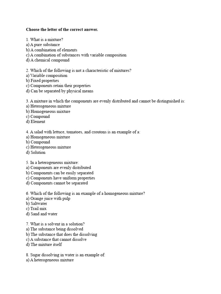 Science Q1 Pretest Lesson 1 | PDF | Mixture | Solubility