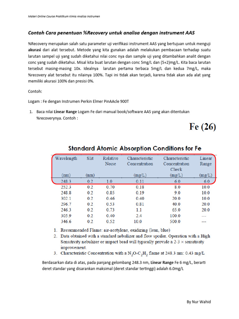 Contoh Cara Penentuan %recovery Untuk Analisa Dengan Instrument AAS | PDF