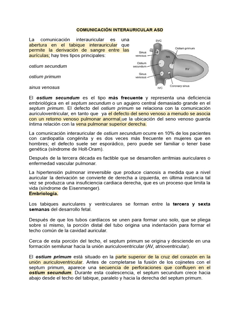 Comunicación Interauricular: Tipos y Tratamiento | PDF | Corazón ...