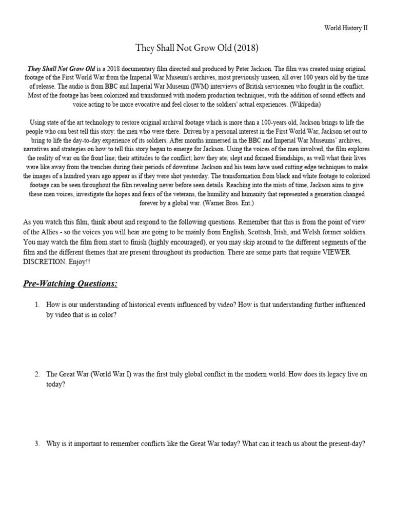 They Shall Not Grow Old 2018 Video Guide-1 | PDF