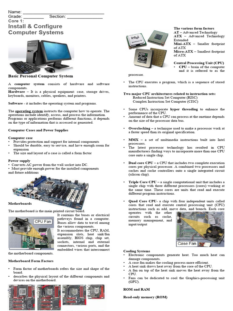Computer 10 Handouts - 083716 | PDF | Random Access Memory | Central Processing Unit