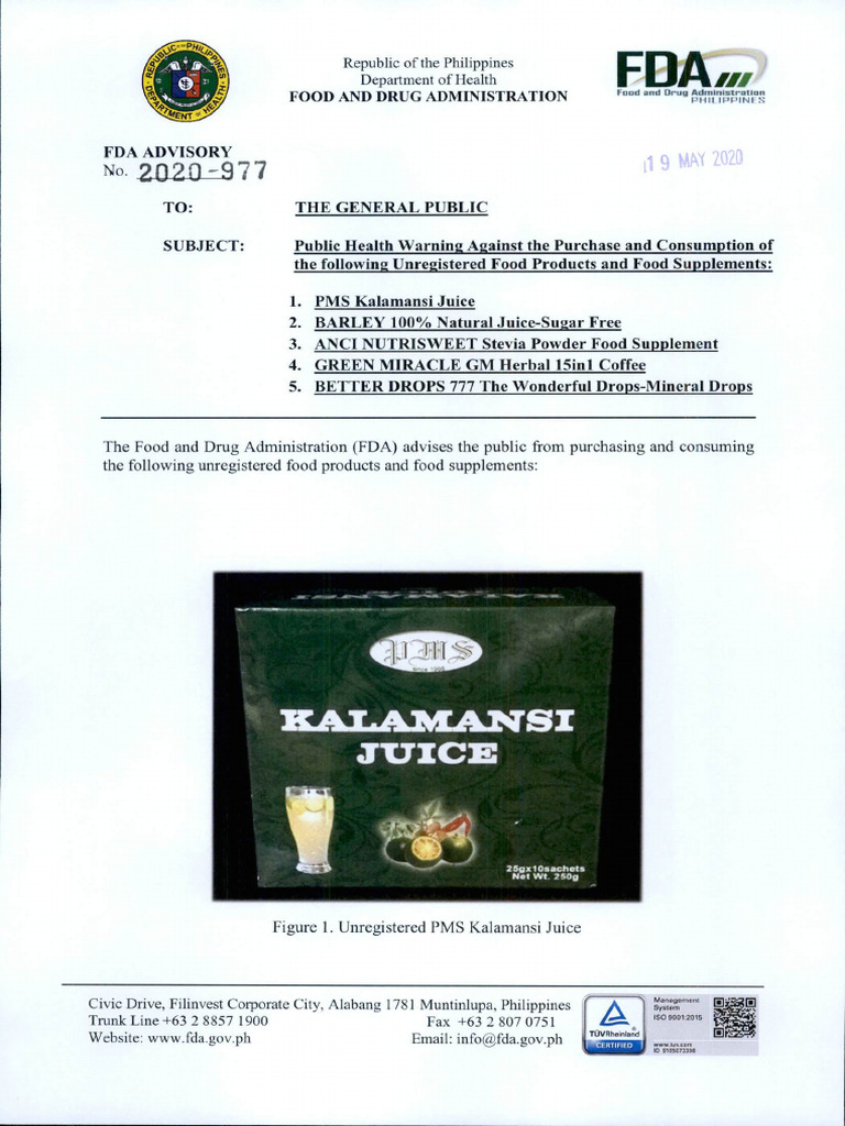 FDA Advisory No.2020 977 | PDF