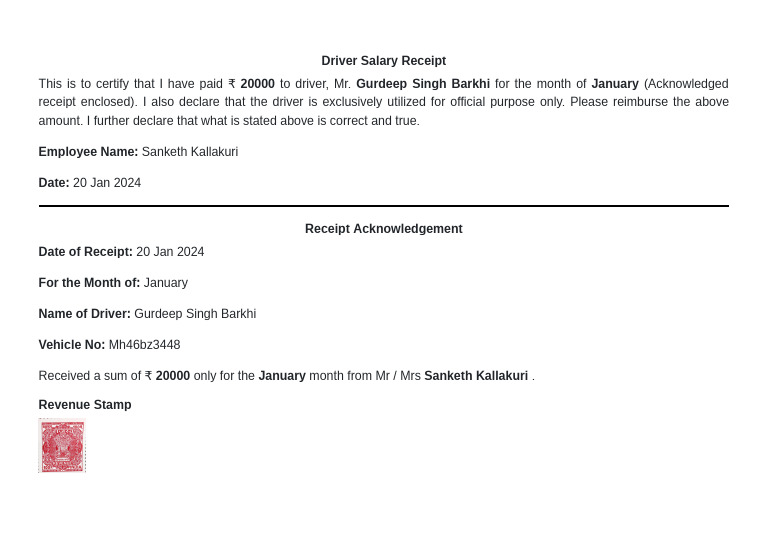 Driver Salary Template 3 | PDF