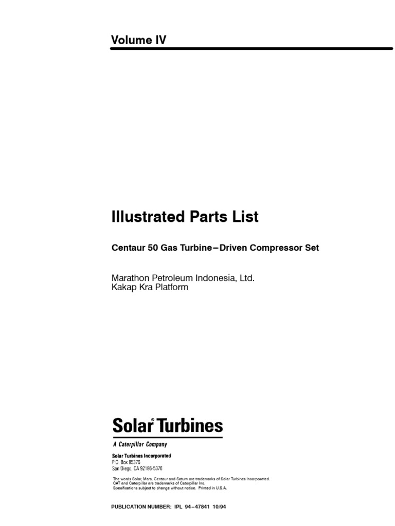 Centaur 50 Gas Turbine Parts List | PDF | Manufactured Goods ...