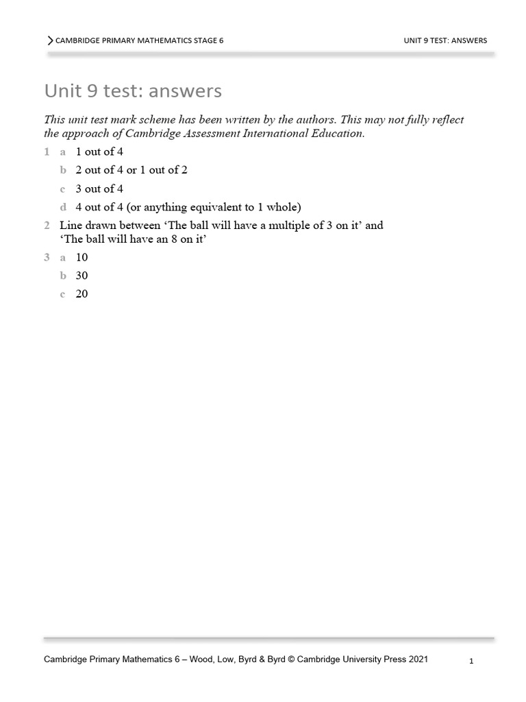 Unit 9 Test Answers for Stage 6 Maths | PDF