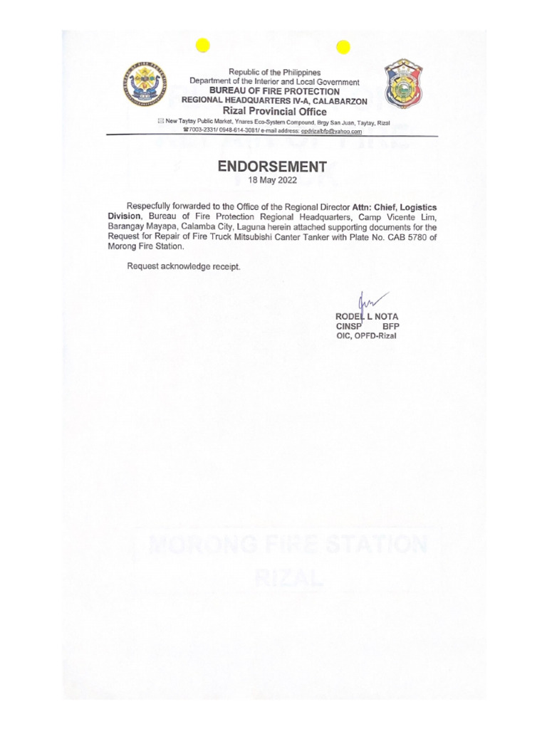 A. Endorsement From OPFD | PDF