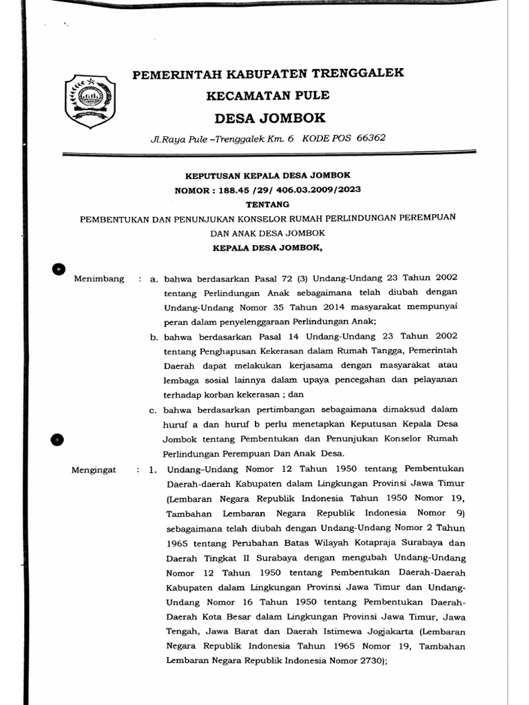 SK Konselor Rumah Perlindungan Perempuan Dan Anak | PDF