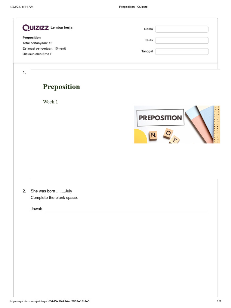 Preposition _ Quizizz | PDF | Preposition And Postposition | English ...